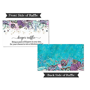 Mermaid Diaper Raffle Tickets, Girls Baby Shower Games for Prizes, Baby Shower Diaper Raffle Invitation Insert Cards, 25 Pack
