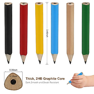 OPIHAZAT Short Triangular Fat Pencils,6 Pcs Jumbo Wood Pencils for Writing and Drawing, 3.5 Inch Pencils for Kids Preschoolers Toddlers Kindergarten with Eraser and Sharpener
