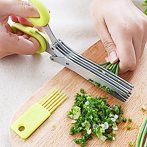 2 Packs Stainless Steel Herb Scissors, SourceTon Multi-purpose Kitchen Shear with 5 Blades and Cleaning Brush, Ergonomic Design Heavy Duty Durable Culinary Cutter with Sharp Blade