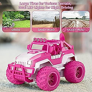 Goolsky Remote Control Car for Girls, 1:12 Pink RC Rock Crawler 2.4GHz 4WD RC Convertible Off-Road Vehicle All Terrains with Shovel Dual LED Lights Hobby RC Trucks Rechargeable Electric Toy for Kids