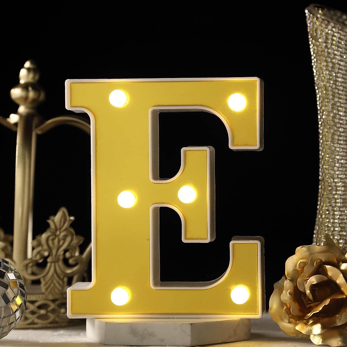 Efavormart 6" 3D Gold Marquee Letters 5 LED Light Up Letters Warm White LED Letter Lights - E