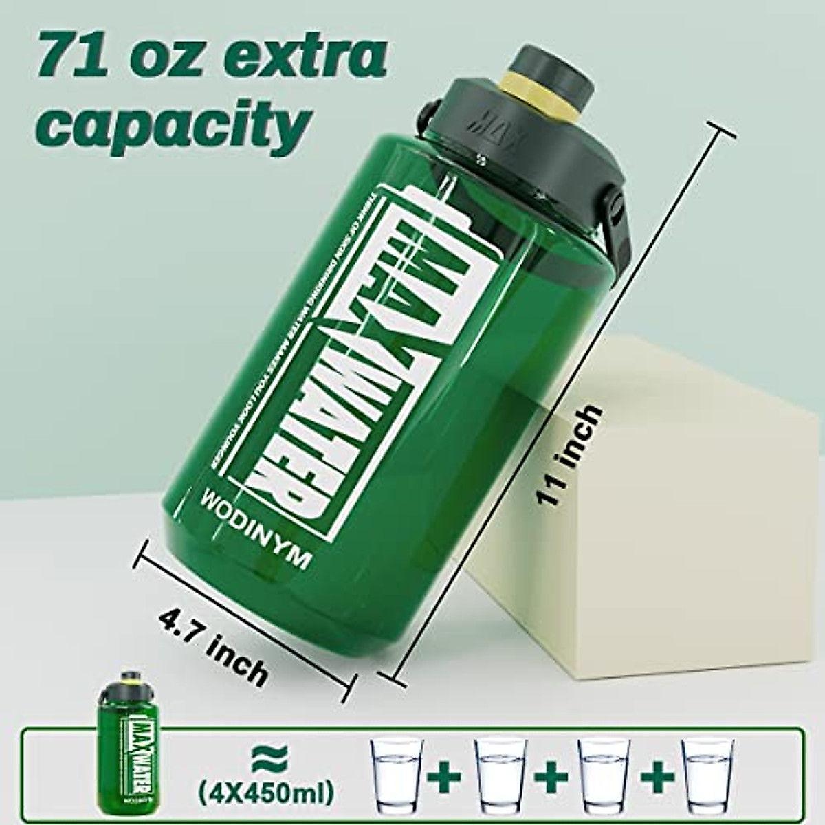 WODINYM Large Water Bottle 71 oz Leak Proof BPA Free Big Half Gallon Sport Water Jug with Filter & Handle for Gym Yoga Fitness Outdoor