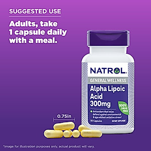 Natrol Alpha Lipoic Acid Capsules, Antioxidant Protection, ALA, Helps Protect Against Cellular Oxidation and Age-Related Damage, Whole Body Cell Rejuvenation, 300mg, 50 Count