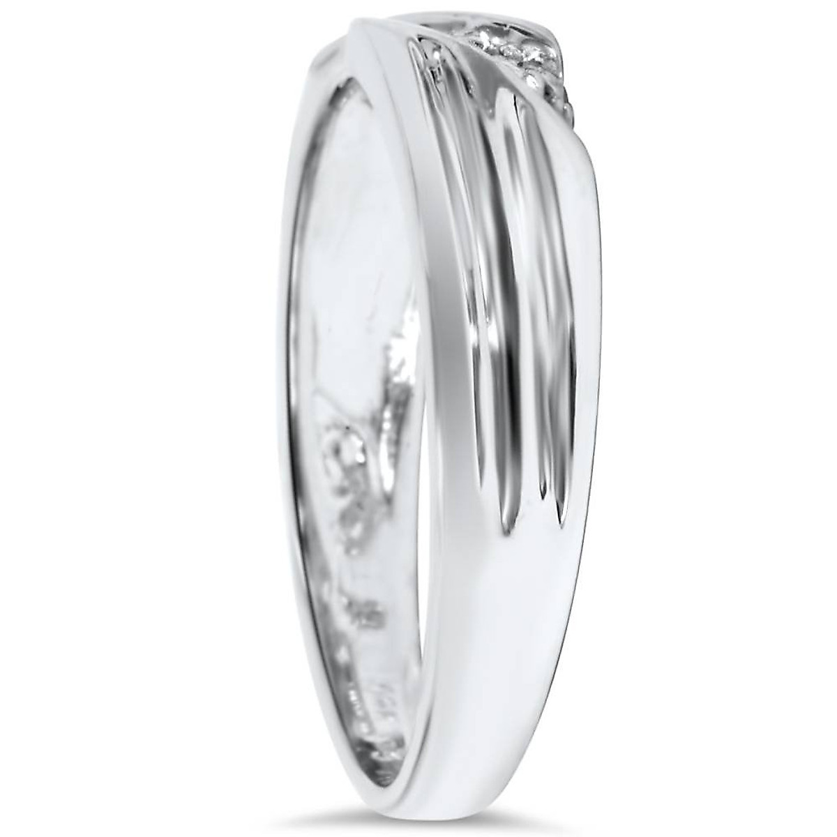 Mens Real Diamond 14k White Gold Wedding Ring Band New - Size 10