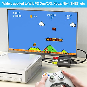 GINGIN AV to HDMI Converter, AV to HDMI Adapter Support 720p/1080p for PS1/PS2/PS3/Xbox 360/WII/N64/SNES/STB/VHS/VCR/Blue-Ray DVD Players