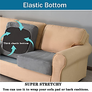 GUYIRT Velvet Couch Cushion Covers Stretch Individual Cushion Covers Non Slip Furniture Protector Washable Sofa Seat Cushion Covers Replacement Sofa Slipcover -Blue-4 Seater