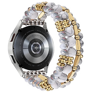 VISOOM Beaded Boho Bracelet Compatible for Samsung Galaxy Watch 7/6/5/4 40/44mm Bands/Active 2 Watch 4 Classic 42mm Band Women, 20mm Handmade Cute Elastic Crystal Beads Bracelet for Galaxy Watch 5 pro