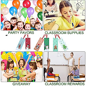 Christmas Holiday Bookmarks Christmas Character Bookmarks with Santa Snowman Reindeer Christmas Tree Design for Xmas Gifts Party Favors (60 Pieces)