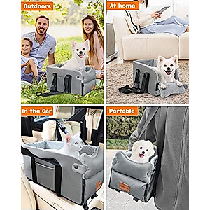 Colarlemo Center Console Dog Car Seat, Dog Car Seats for Small Dogs 0-15lbs, Portable Pet Armrest Car Seat, Dog Booster Seat with Safety Tethers and Pad, Single/Double Door Armrest Applicable