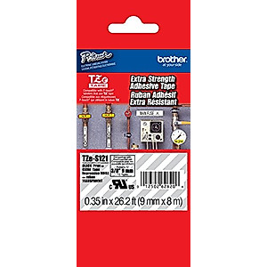Brother 3/8" (9mm) Black Print on Clear Extra Strength Adhesive P-touch Tape for Brother PT-S1210, PTS1210 Label Maker