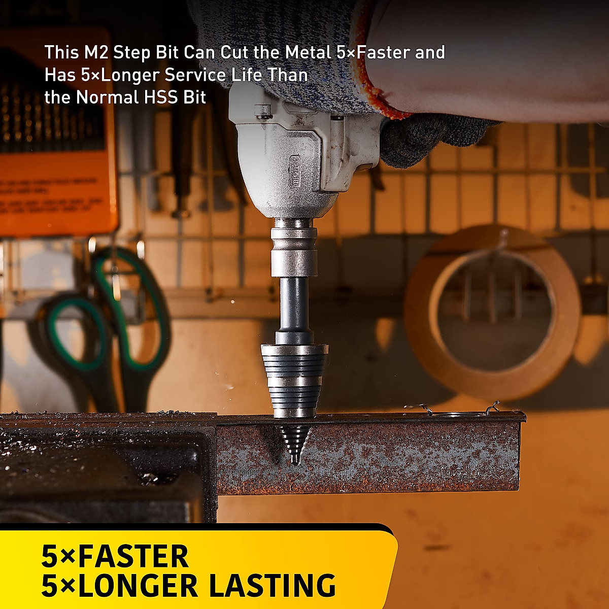 Anfrere M2 HSS Step Drill Bit for Impact Drills, 7/8", 1-1/8", 1-3/8" Black Cone Drill Bits for Steel Metal Sheet Hole Drilling Cutting, Multiple Hole Unibit, Stepped Up Bits Home Tools