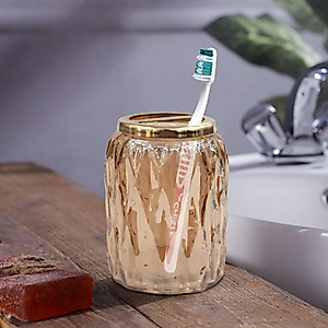 nu steel GLA328C-4 Glacier Glass Finish Trim Holders for Toothbrushes, Razors, Makeup Brushes Storage, Bath Collection, Bathroom Vanity Countertops, Amber Gold