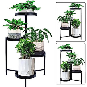 Plant Stand Indoor Outdoor 4 Tier Tall Metal Potted Multiple Flower Pot Holder Shelf Rustproof Iron Round Supports Planter Plant Rack for Corner Garden Balcony Patio