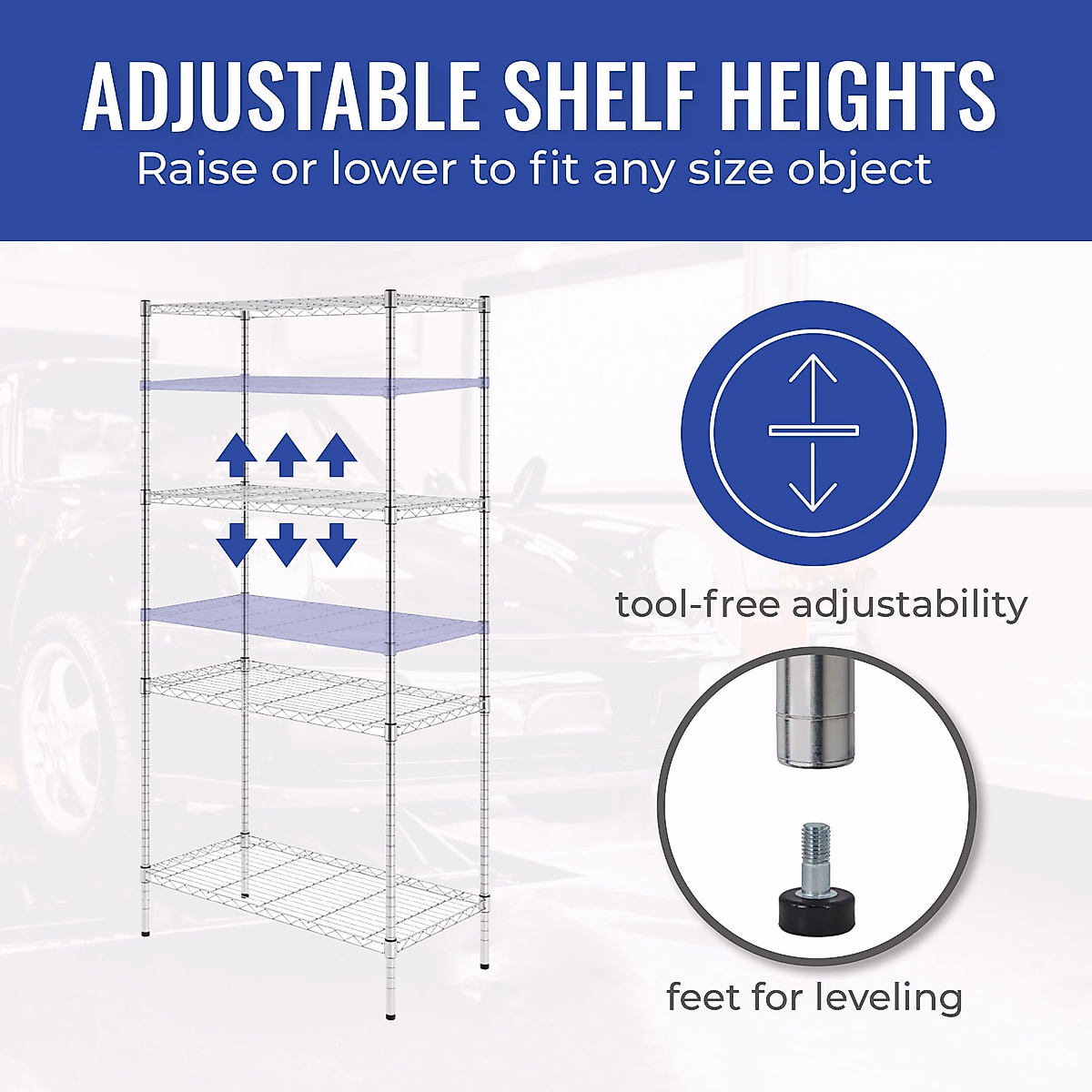 SafeRacks - NSF Certified Storage Shelves, Zinc, Heavy Duty Steel Wire Unit with Adjustable Feet, Garage or Bakers Rack, Kitchen, Pantry Shelf - (18"x36"x72" 4-Tier) (Silver)