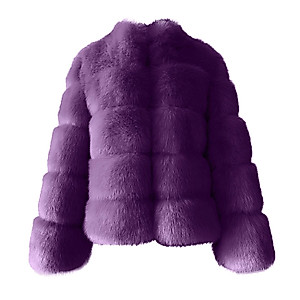 Women Plus Size Luxury Winter Warm Fluffy Faux Fur Short Coat Jacket Parka Outwear,Cropped Plush Jacket Purple