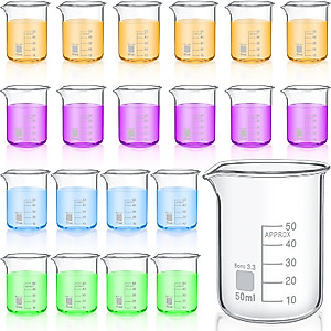 Tanlade 20 Pcs 50 ml Beaker, Shot Glass Beaker, Low Form Griffin, High Borosilicate Class Measuring Beakers Bulk Printed Scientific Glassware for Laboratories, Classrooms or Home Use