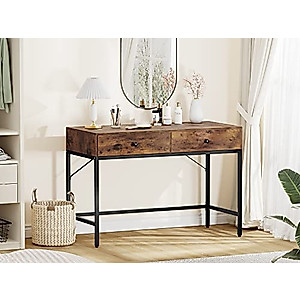 SUPERJARE Vanity Desk with Drawers, 47 inch Computer Desk, Modern Simple Home Office Desks, Makeup Dressing Table for Bedroom - Rustic Brown