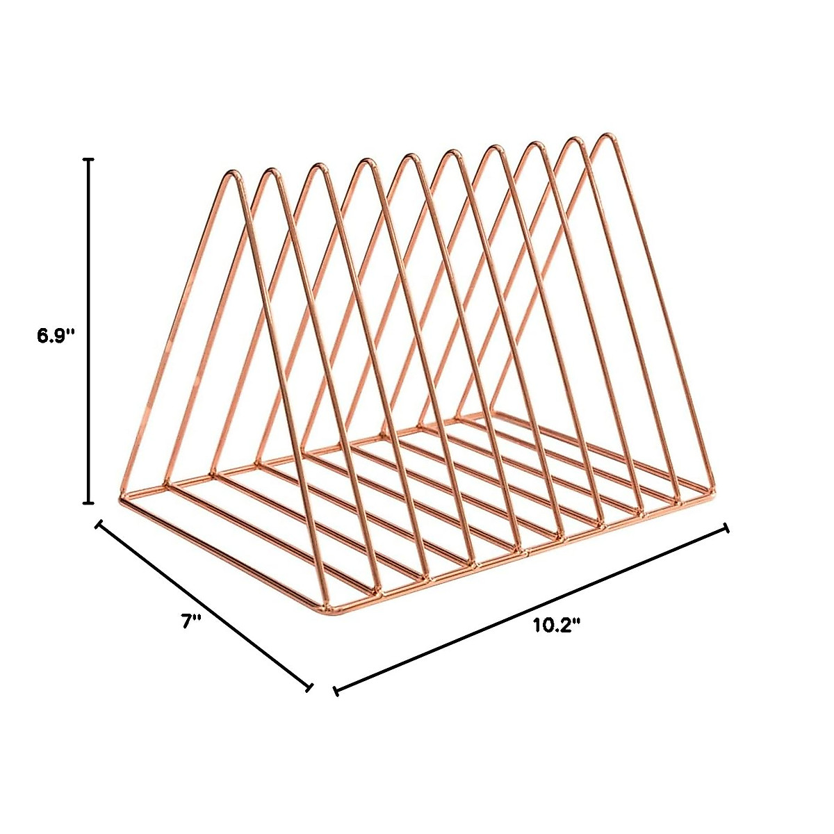 Sooyee 9 Slot Rose Gold Magazine Holder,Desktop File Sorter Organizer Triangle Bookshelf Decor Home Office