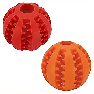 2 Pcs Non-Toxic Rubber Dog Toy Ball, 2.75 inch Durable & Tough Rubber Dog Treat Dispensing Puzzle Ball Chew Toy & IQ Training Toy for Small & Medium Sized Dogs (Red & Orange)