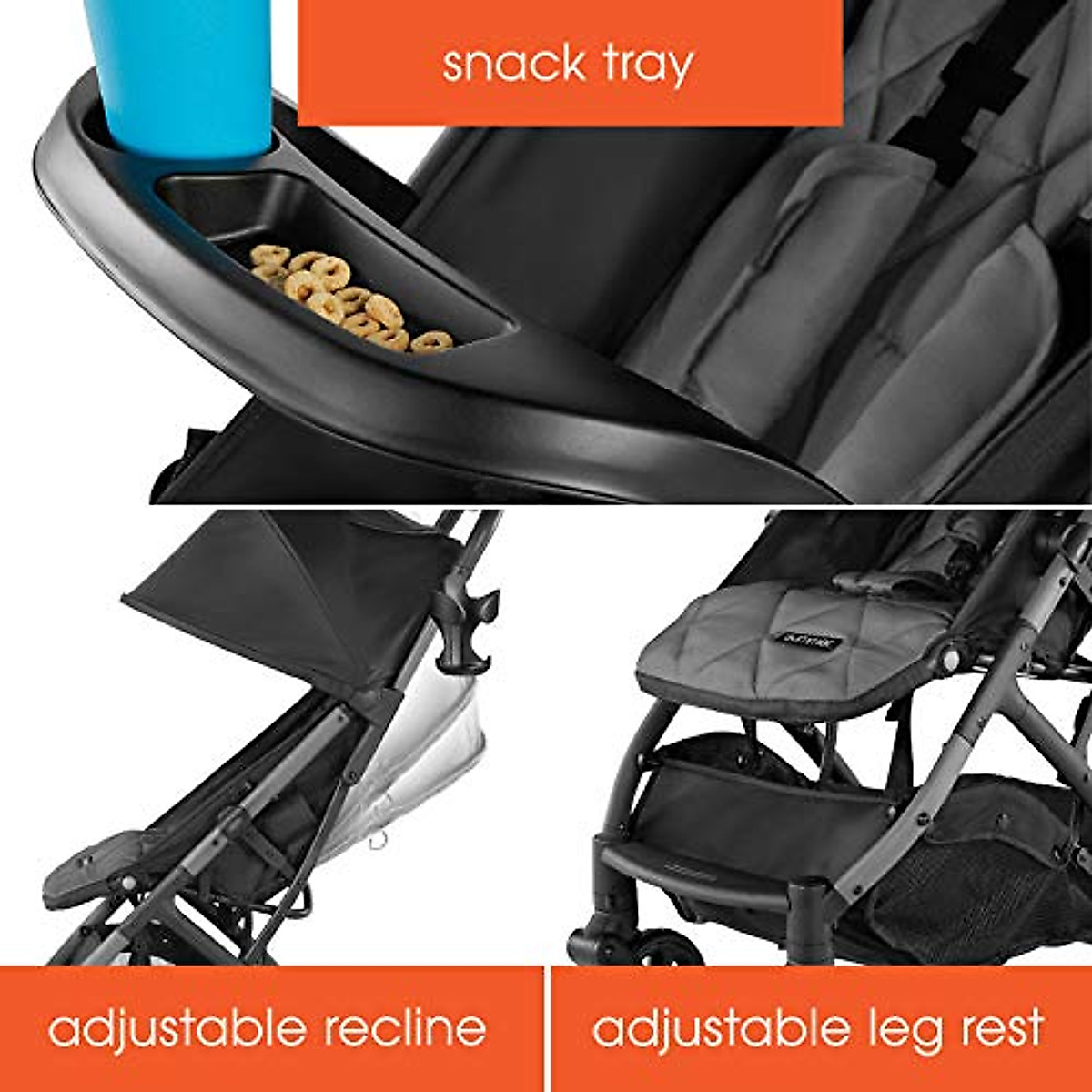 Summer Infant 3Dpac CS Compact Stroller, Black – Car Seat Adaptable Baby Lightweight Stroller with Convenient One-Hand Fold, Reclining Seat and Extra-Large Canopy