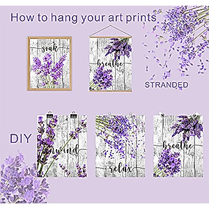 Purple Bathroom Decor Wall Art Set of 4(8" x 10"Canvas Wall Art Relax Soak Unwind Breathe Purple Blend Bathroom Flower Prints For Washroom Toilet Decor (Unframed)