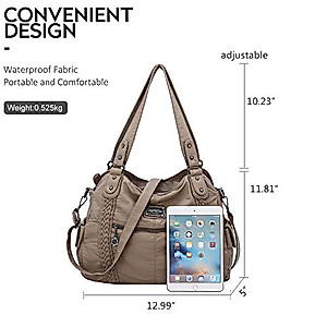 Angel Barcelo Roomy Fashion Hobo Womens Handbags Ladies Purse Satchel Shoulder Bags Tote Washed Leather Bag (Apricot)