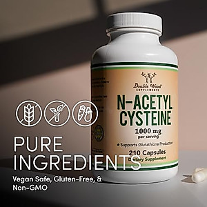 NAC Supplement N-Acetyl Cysteine (1,000mg Per Serving 500mg Per Cap, 210 Capsules) (Third Party Tested) with Odor Masking Technology to Boost Glutathione Levels by Double Wood