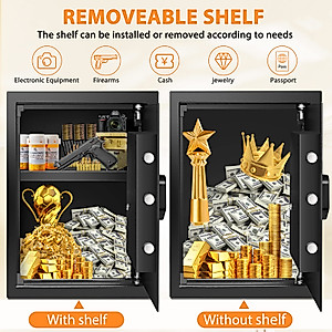 2.5 Cu ft Large Home Safe Fireproof Waterproof, Fireproof Safe with Fireproof Waterproof Document Bag, Combination Lock and Removable Shelf, Fire Safe Box for Home Important Documents Valuables