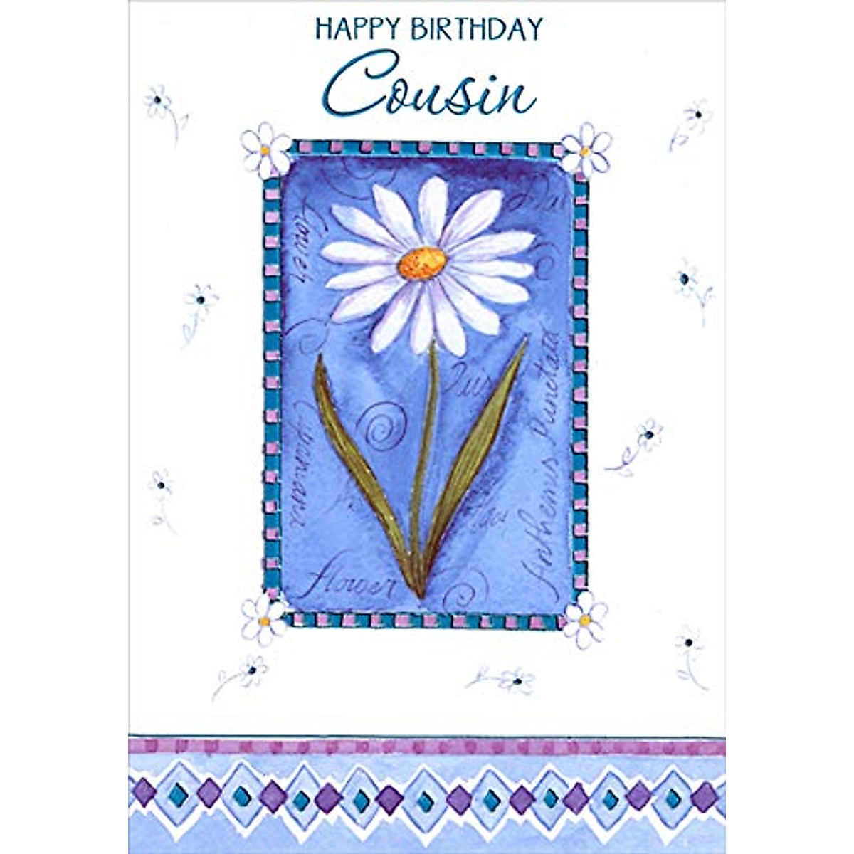 Designer Greetings Single Daisy Inside Blue Foil Lined Frame Cousin Birthday Card