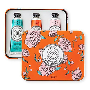 La Chatelaine Hand Cream Trio Tin Gift Set | Ready-To-Gift Tin | Natural | Made in France with 20% Organic Shea Butter | Nourishing and Moisturizing (Gardenia, Orange Blossom, Oud Rose) 3 x 1 fl. oz