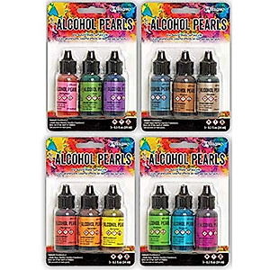 Ranger Tim Holtz Adirondack Alcohol Ink Pearl Set Bundle All 12 Pearls Blending Solution and Pen and Purple Turtle Blending Stick Tools for Use On Yupo Paper, Colorful Cardstock, Resin Tint and More!