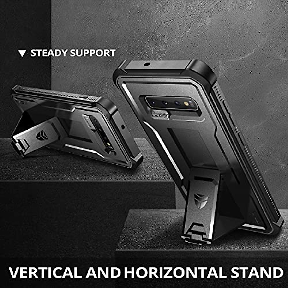 Dexnor for Samsung Galaxy S10+ Plus Case, [Built in Screen Protector and Kickstand] Heavy Duty Military Grade Protection Shockproof Protective Cover for Samsung Galaxy S10 Plus Black