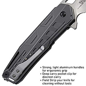 CRKT Raikiri Folding Pocket Knife: Plain Edge Folder with Liner Lock, Field Strip Technology, Everyday Carry Folded Knife with Flipper Opening, and Satin Blade Finish 5040
