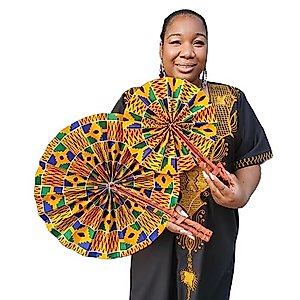 African Ankara Print Folding Fan - Large Handheld Fan for Church, Weddings, Decorative Wall, and More
