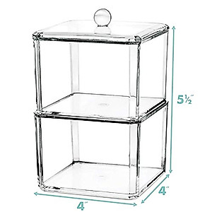 JAROFUREL Kryllic Q tips Organizer - Qtip Holder - Qtip Holder Bathroom - Cotton Swab Holder - 2 Slot Acrylic Bathroom Organizer with Lid - Cotton Ball Holder, Clear, 4x4x5.5 Inch (Pack of 1)