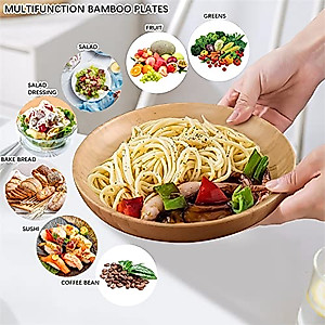 cluzelar Bamboo Plates 7.5Inch Round Bamboo Plates Reusable Kids Dinner Plates Tableware Set of 3 Wooden Plates Lightweight Dishes Snack, Dessert, Unbreakable Classic Plates