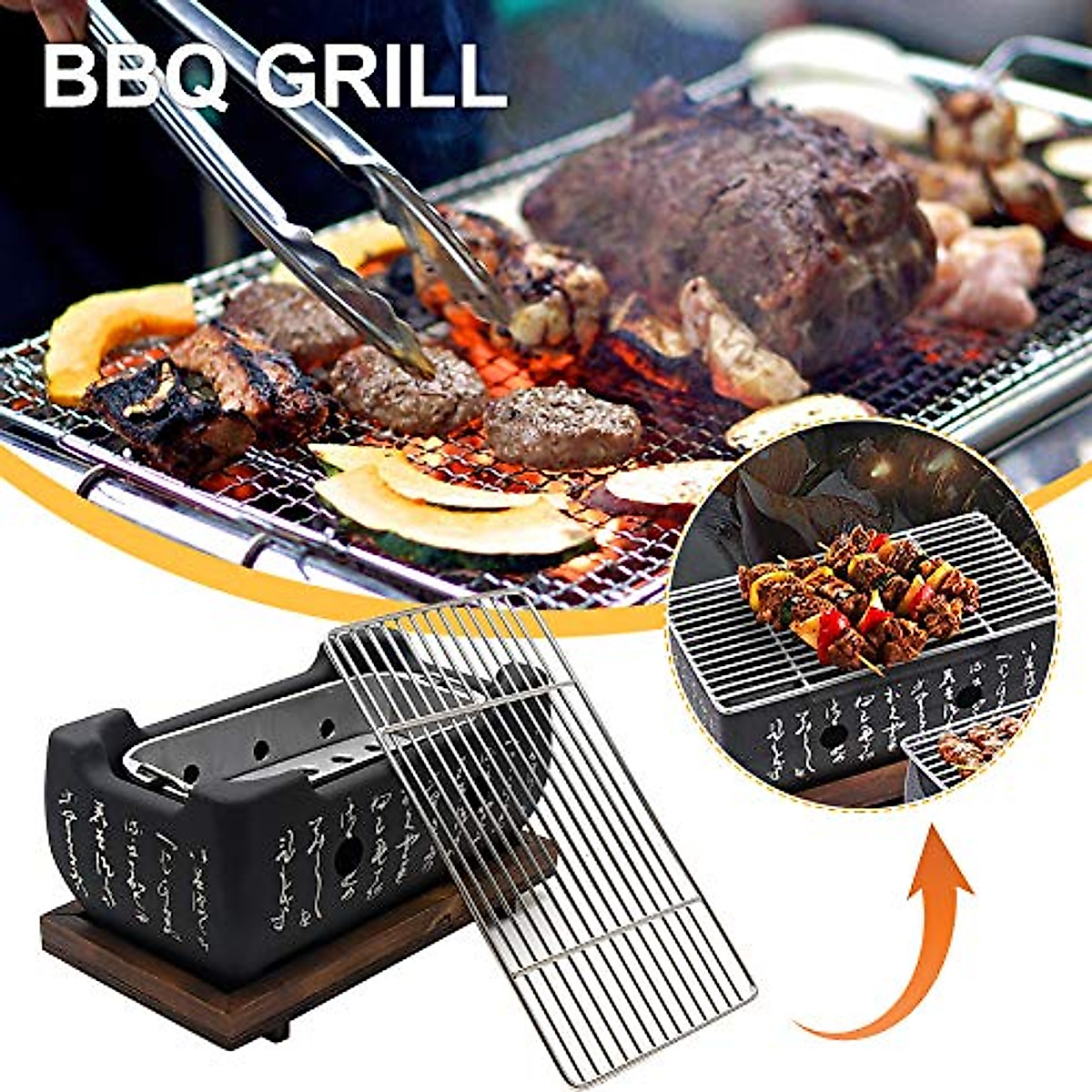 Japanese Style BBQ Grill, Japanese Barbecue Grill Portable Barbecue Stove Japanese Food Charcoal Stove/BBQ Plate Household Barbecue Tools Accessories (BBQ Grill (24X12.5cm))