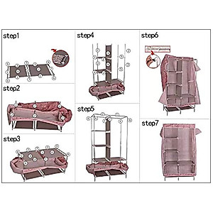 ZZBIQS Clothing Wardrobe Closet, Portable Non-Woven Fabric Garment Clothes Wardrobe Storage Organizer Shelf Rack, DIY Armoire Storage with Hanging Rod(Purple)