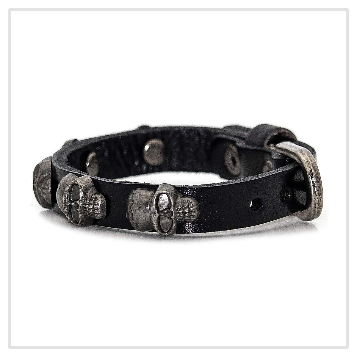 Mgutillart Punk Vintage Alloy Belt Buckle Bracelet Skull Leather Cuff Bracelet(Black)
