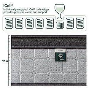ZINUS 12 Inch Comfort Support Cooling Gel Hybrid Mattress, Full, Euro Top Innerspring Mattress, Motion Isolating Pocket Springs, Mattress in A Box