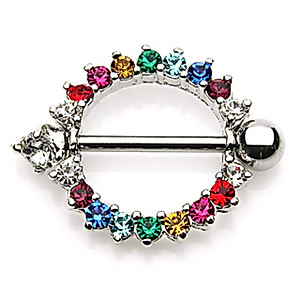 Covet Jewelry Rainbow CZ Set Round Prong CZ Surgical Steel Nipple Rings