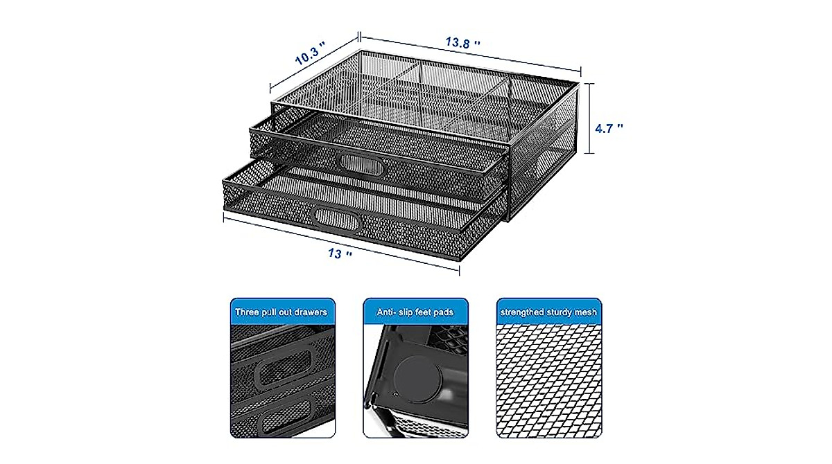 Monitor Stand Riser with Drawer - Metal Mesh Desk Organizer with Dual ...