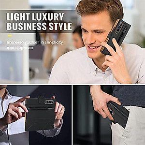 Soyeacrg Designed for Samsung Galaxy Z Fold 5 2023 Case, Premium PU Leather Luxury Electroplated Gold PC Frame Folio Flip Shockproof Case with Built-in Screen Protector & S Pen Holder,Brown