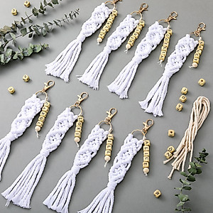 Ferreve 8 Sets Bridesmaid Proposal Gift Boho Macrame Keychains DIY Name Craft Keychain Making Bridesmaid Bridal Shower(White)