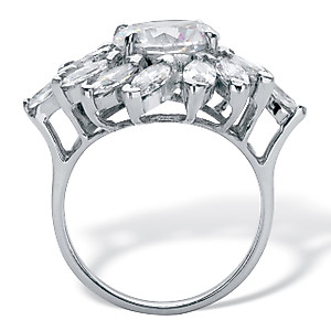 PalmBeach Jewelry Yellow Gold-Plated Two Tone or Platinum-Plated Sterling Silver Round and Marquise Cut CZ Cocktail Ring Size 6