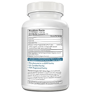 Nutrition Strength MCT Oil for Dogs from Organic Coconuts, Medium Chain Triglycerides with Caprylic Acid & Capric Acid to Protect Skin and Coat, Boost Immunity, Support Metabolism, 90 Soft Gels