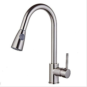 Bathtub Kitchen Faucet Mixer Pull Out Kitchen Tap Single Handle Single Hole 360 Rotate Copper Chrome/Nickel/Gold Swivel Sink (Color : Nickel)