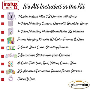 Fujifilm Instax Mini 12 Instant Camera with Case, Decoration Stickers, Frames, Photo Album and More Accessory kit (Lilac Purple)…