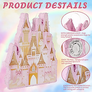 Princess Castle Pinata - Pink Castle Pinata with Blindfold and Bat for Girls Kids Princess Theme Birthday Party Game Decorations (16.7”x11.8”x3”)