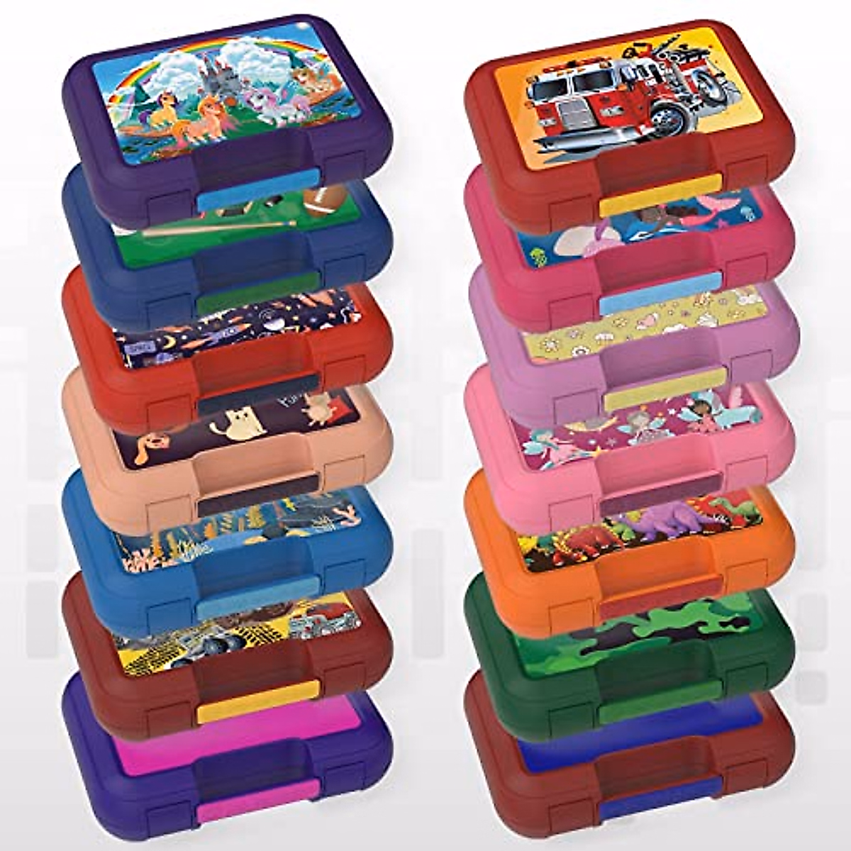 Mainstream Source Kids Grab-and-Go Bento Lunch Bento Box – Includes Removable Tray w/ 5 Compartments, Spork, & Name Stickers, the Ultimate Kids Lunch Box (2 Pack, Unicorns Castle & Mermaids)